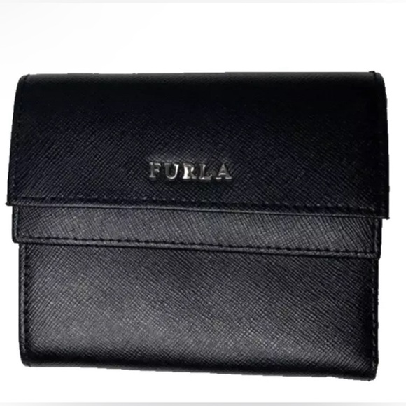 Furla | Bags | Furla Nwot Compact Trifolddouble Snap Close Wallet In Black Leather | Poshmark